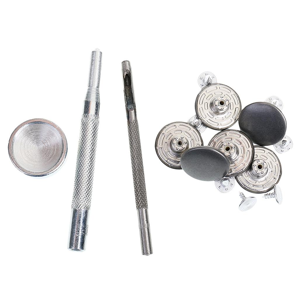 6Set Denim Jeans Buttons Stud Hammer On 20mm Antique Silver+Punch Tools ...