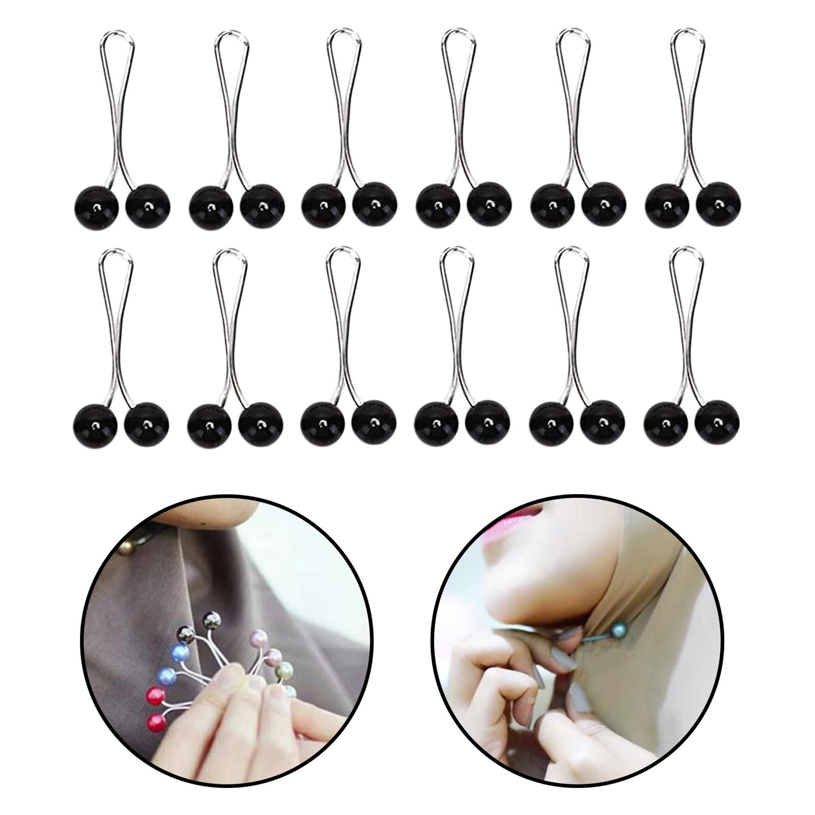 12X Brooch Pins Hijab Scarf Pearl Safety Pin Sweater Shawl Clips Black