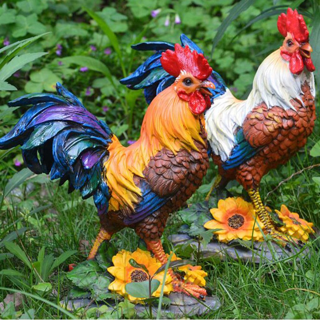 Rooster Garden Statue Chicken Figurine Sculpture Animal Model Lawn ...
