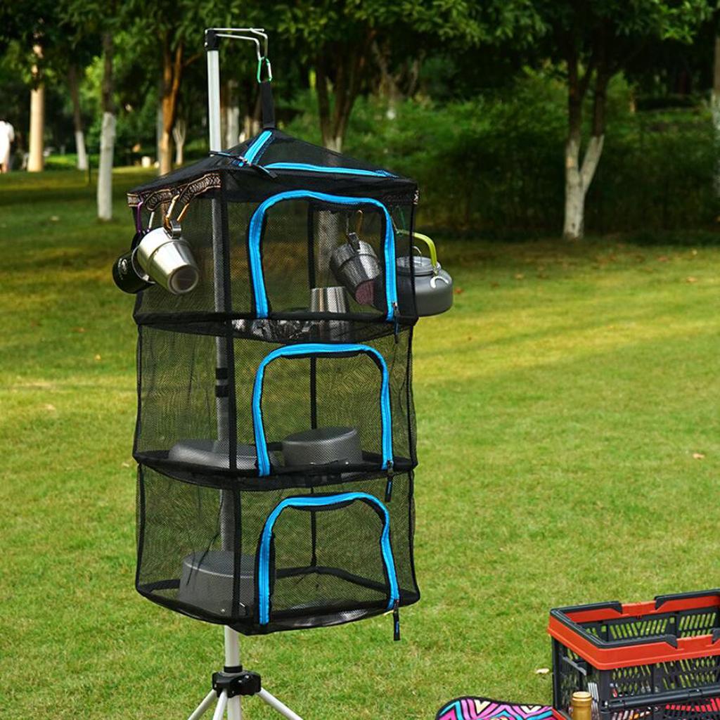 Outdoor Camping Hanging Storage Bag Folding Drying Rack 4 Layer Food ...