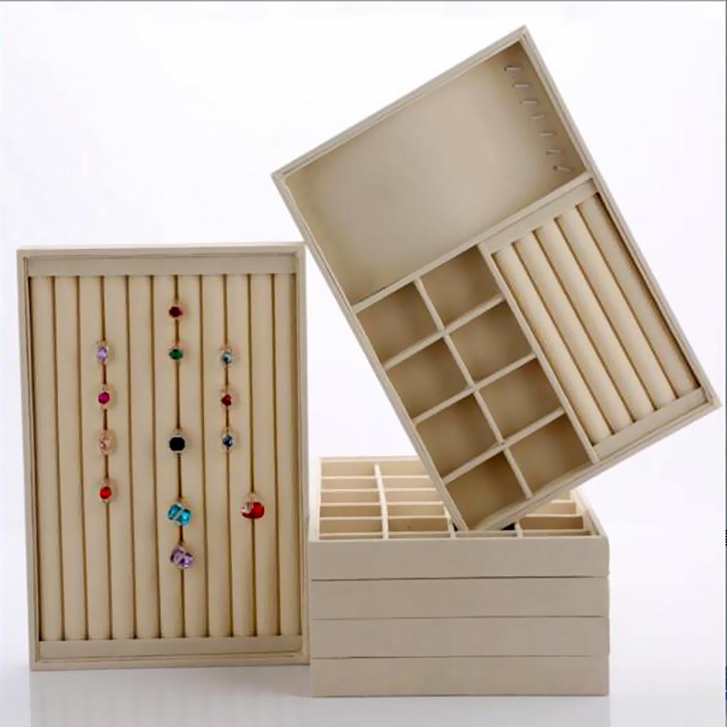 Beige Velvet Jewelry Display Box Kit Ring Bracelet Necklace Compartment ...