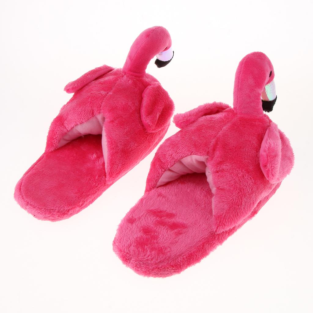 Women Ladies Xmas 3D Flamingo Plush Animal Slippers Home Winter Shoes ...